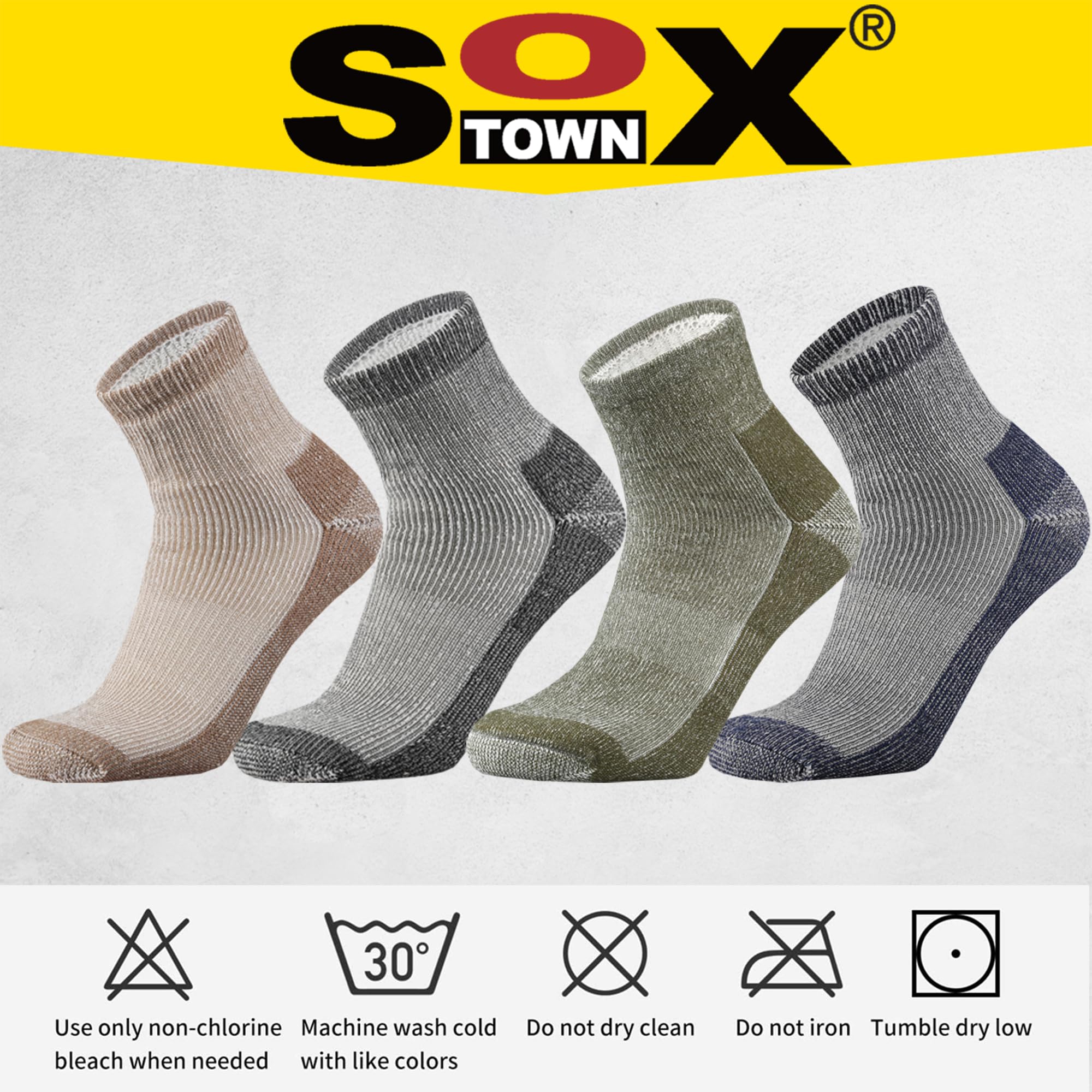 SOX TOWN Merino Wool Low Cut Quarter Socks with Heavy Cushion Ankle Moisture Wicking Warm for Men Outdoor Hiking Hike Cycling(Black L)