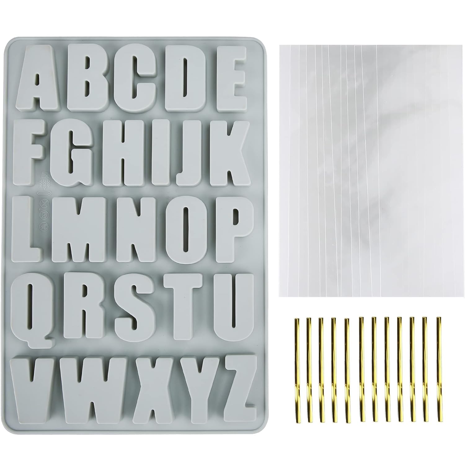 Wocuz 26 Large Letters Silicone Mold Alphabet Crayon Mold Chocolate Mold Biscuit Ice Cube Tray with 12 Sets of Present Packages for DIY Name Letter Gifts for Students Graduation Easter Party