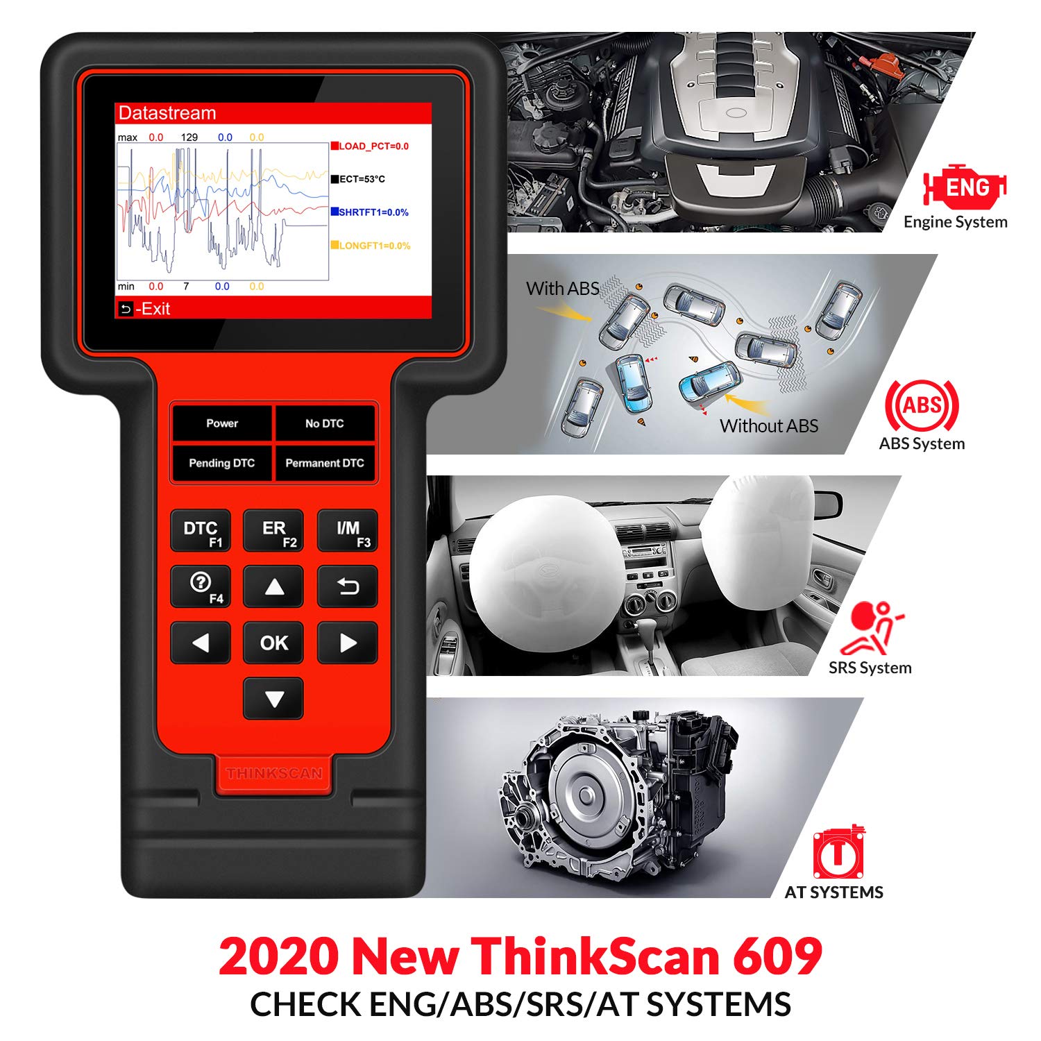 Thinkcar Code Reader TS609 Obd2 Scanner for Engine Transmission ABS SRS Diagnostic Tool with Oil/EPB/SAS/TPMS/Throttle Body Reset/Injector Coding/Reset BMS/Reset DPF -Free Updates