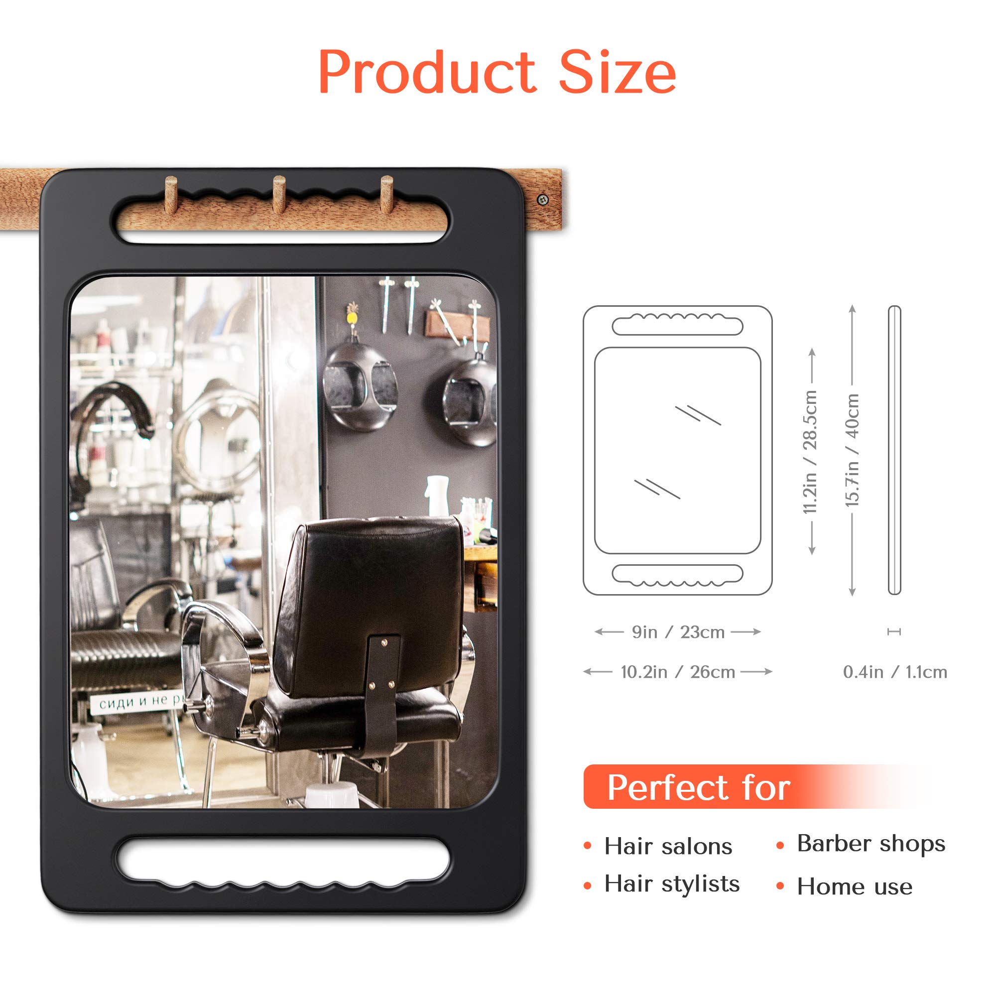 TASALON Unbreakable Hand Mirror with Double Handle - Large Handheld Barber Mirror for Hair and beauty Salon - Durable Hand Held Mirrors for barbershop - Lightweight Haircut Mirror with Double Handgrip