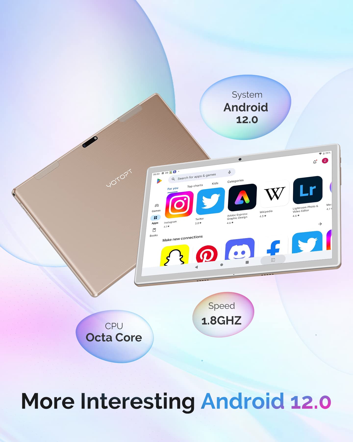 YOTOPT 2023 10 Inch Android 12 Tablet, Octa Core 4GB+64GB 1TB Expand Android Tableta, 10.1 inch IPS HD Display, 8MP Dual Camera, WiFi, GPS, BT Tablets with Keyboard Mouse Case Stylus