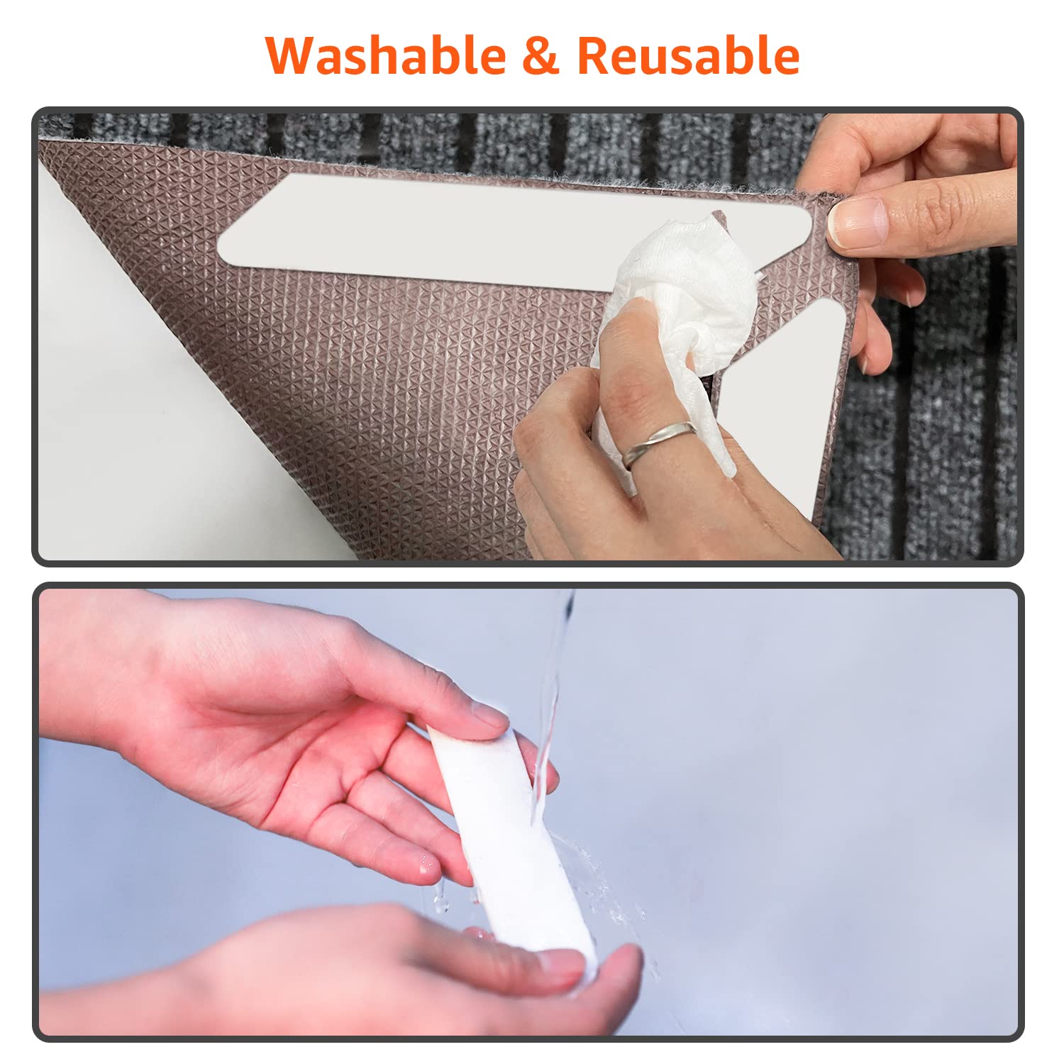 ZONGOOL 16 PCS Rug Tape, Reusable Washable Grippers for Rugs, Double Sided Non-Slip Rug Pads for Hardwood Floors, Rug Stoppers to Prevent Sliding, White