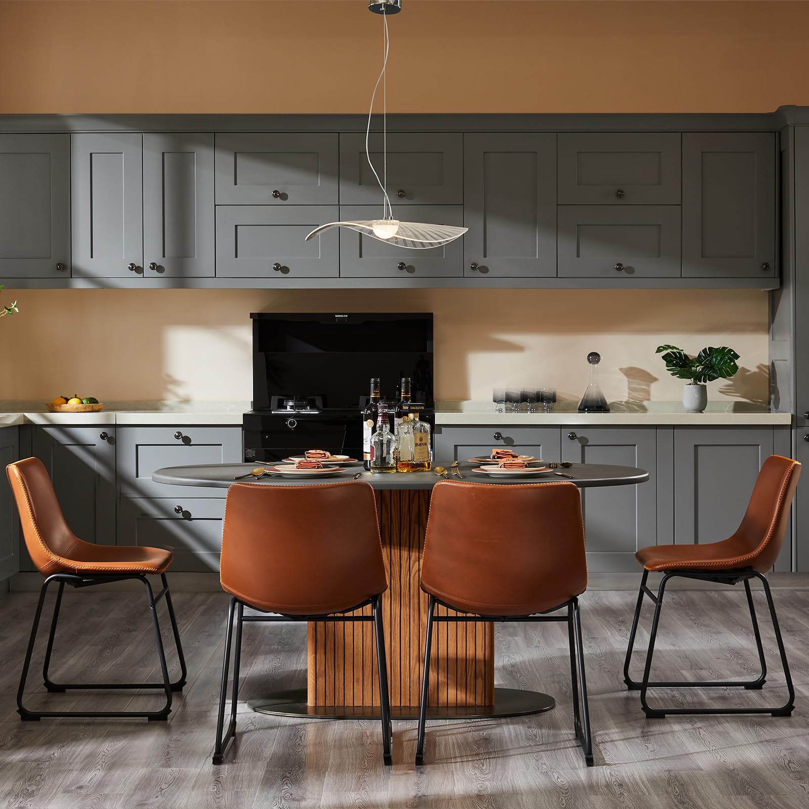Sweetcrispy Bar Stools Set of 4, Leather Barstools Modern Bar Stools with Back, 18 inch Counter Stool Armless Bar Chairs with Metal Legs