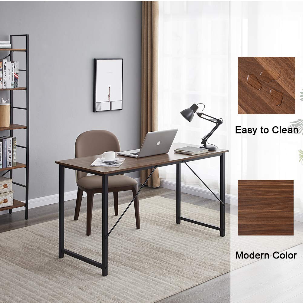 SUPERJARE 55 Inches Computer Desk, Sturdy Home Office Desk for Laptop, Modern Simple Style Writing Table, Multipurpose Workstation - Brown