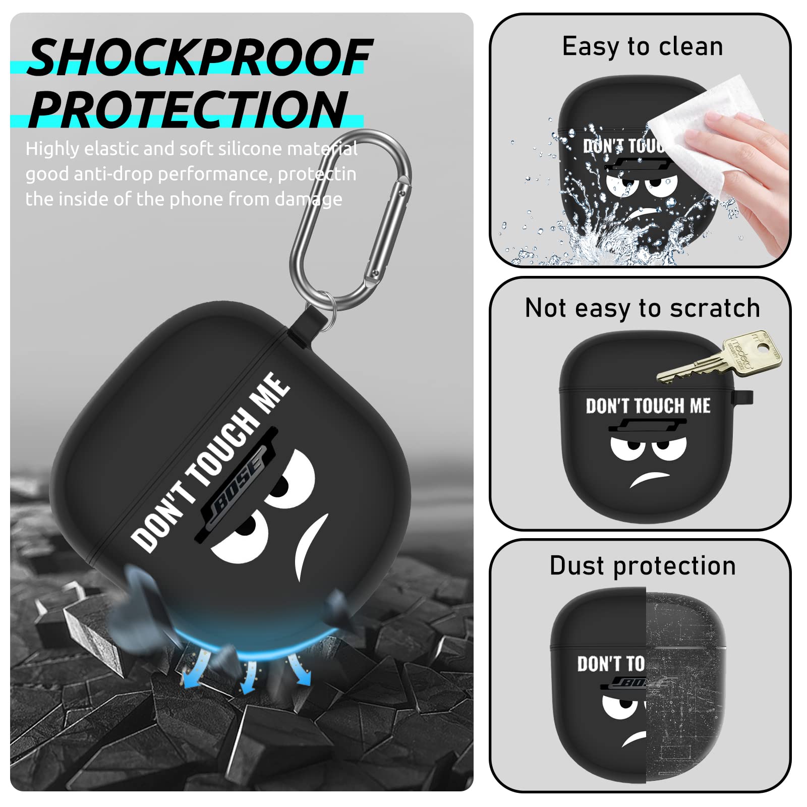 TOLUOHU for Bose QuietComfort Earbuds II Case(2022),Funny 【Don't Touch ME】 Unique Design Silicone Case Cover for Bose QC Earbuds 2 with Keychain & Lanyard (Black)