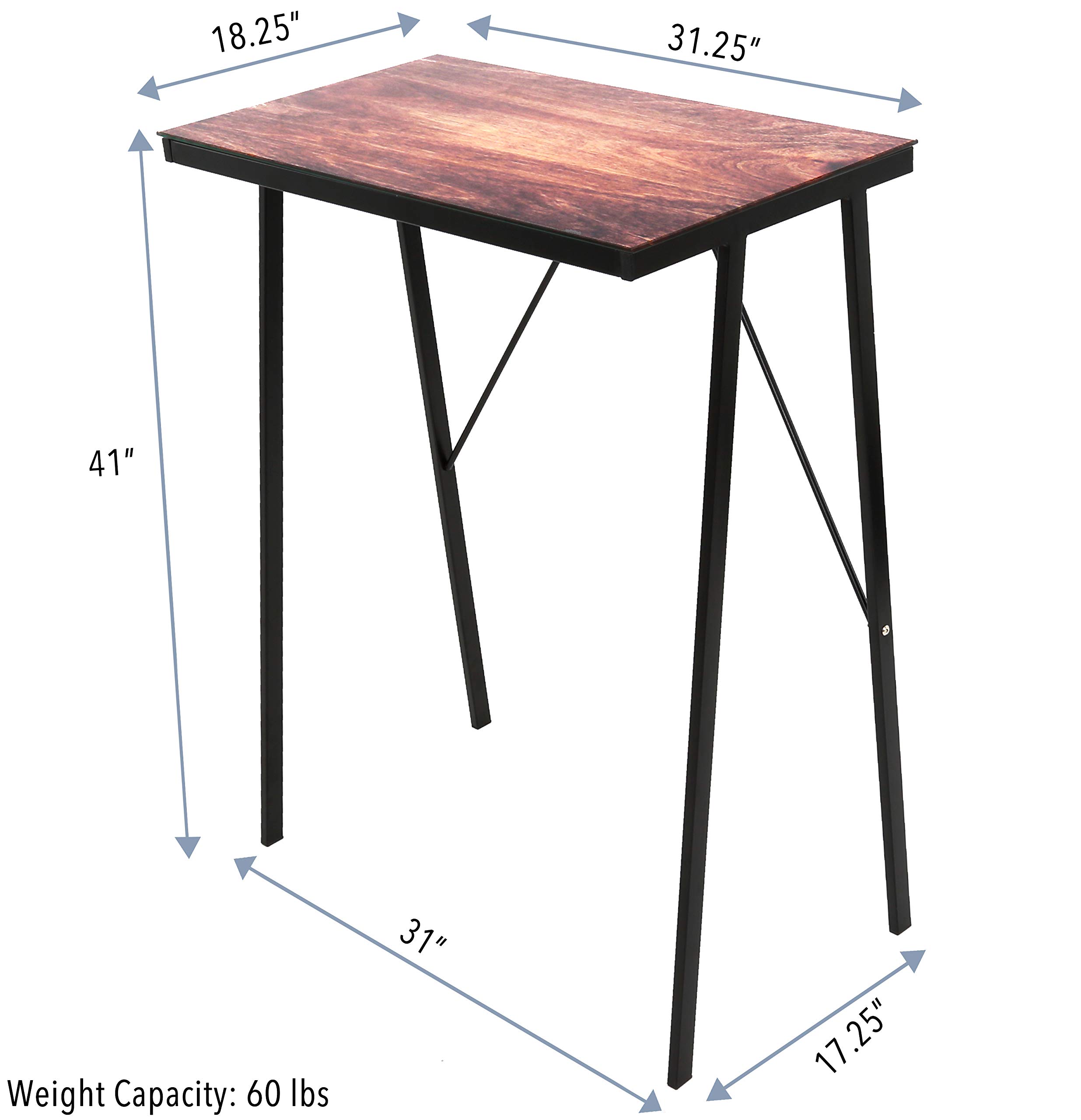 Stand Steady Joy Desk | Compact Multifunctional Standing Table for Home & Office | Modern Glass Top with Stylish Wood Design | Space-Saving Standing Desk for Small Workspaces (Wood / 32in x 41in)