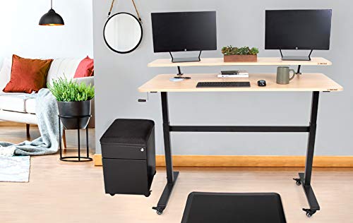 Stand Steady Tranzendesk | 55 Inch Standing Desk with Clamp On Shelf & Detachable Wheels | Crank Height Adjustable Sit to Stand Workstation | Monitor Riser Supports 3 Screens (55 in / Maple)