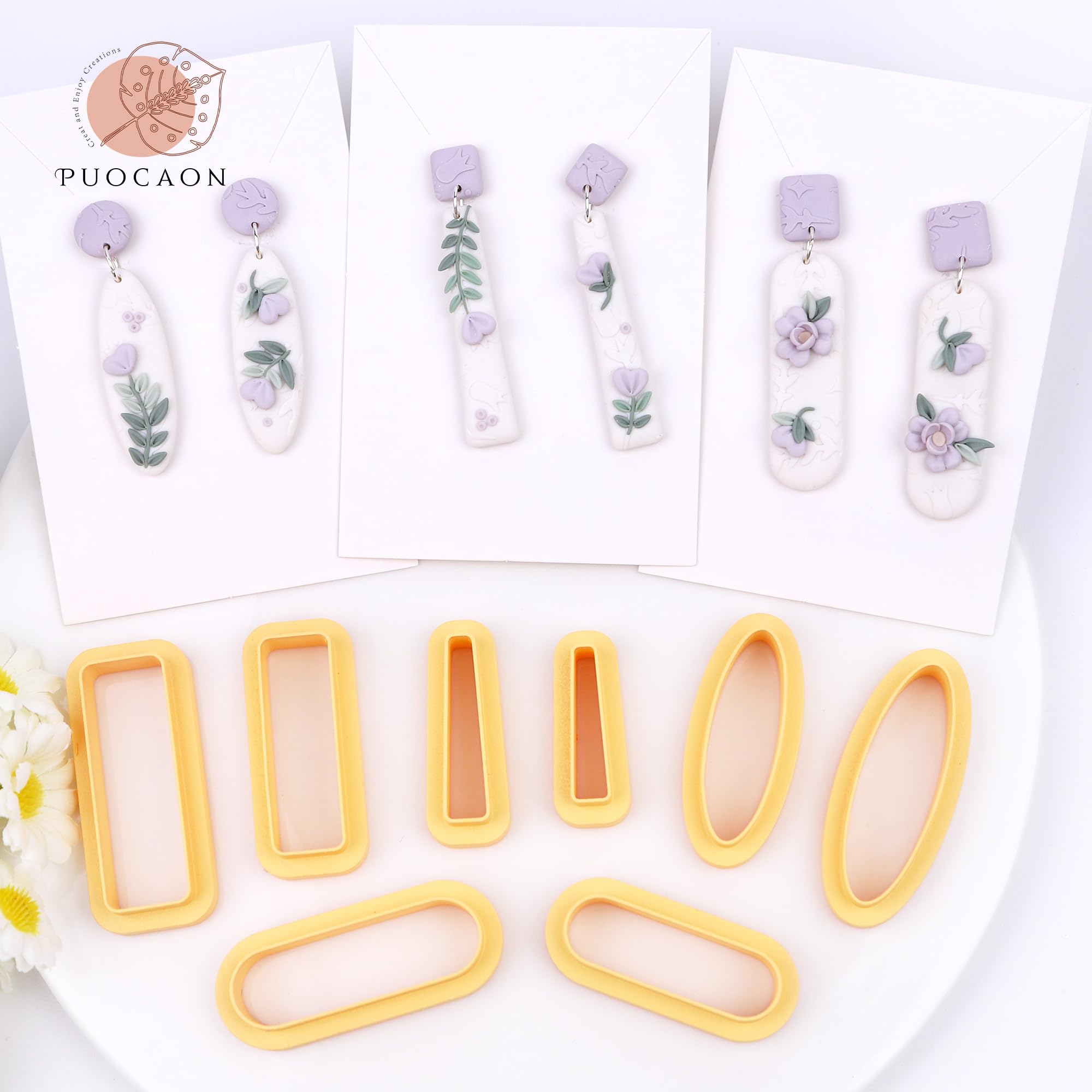 Puocaon Rectangle Clay Cutters Set - 16 Pcs Clay Cutters for Polymer Clay Jewelry, Basic Polymer Clay Cutters for Earrings Making, 3D Print Clay Cutters Supplementary for Floral Clay Earrings Design