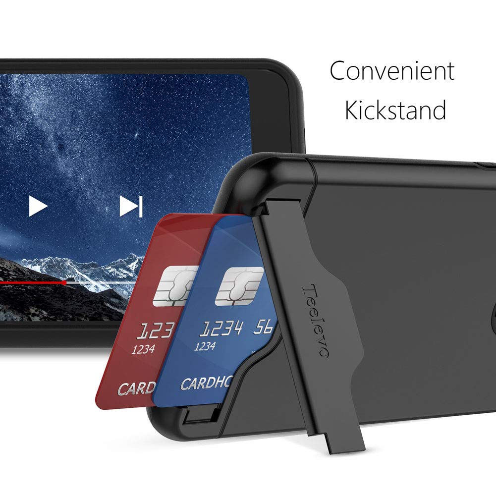 Teelevo Wallet Case for Google Pixel 3a XL, Dual-Layer Case with Hidden Card Storage and Kickstand for Google Pixel 3a XL, Matte Black