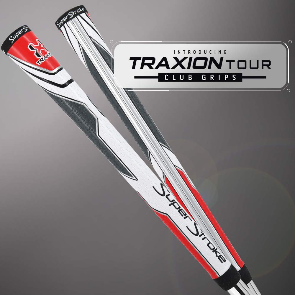 SuperStroke Traxion Tour Golf Club Grip, White/Red/Gray (Midsize) | Advanced Surface Texture That Improves Feedback and Tack | Extreme Grip Provides Stability and Feedback | Even Hand Pressure