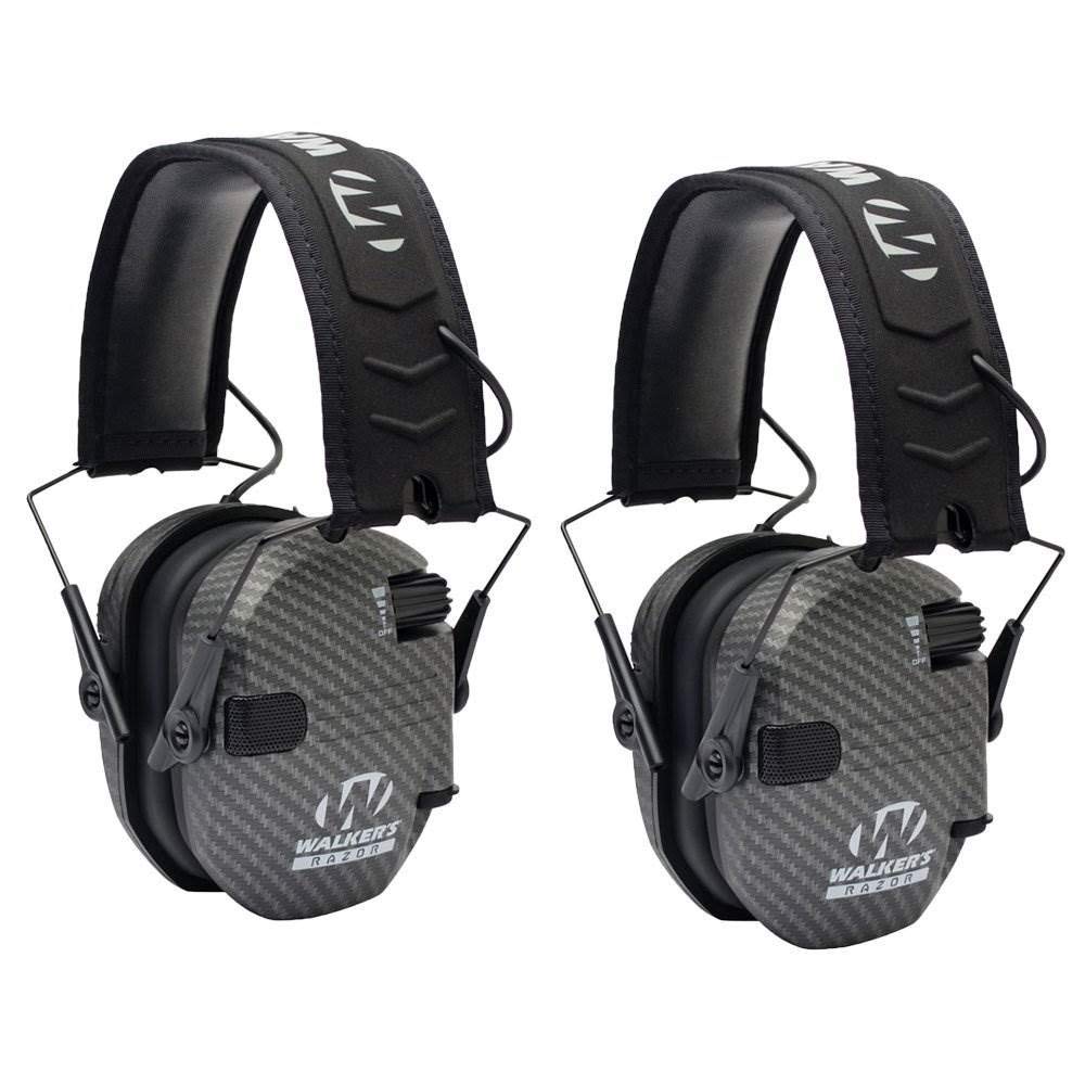 Walker's Razor Series Protection Slim Shooter Folding Earmuffs with 2 Omnidirectional Microphones and Full Range HD Speakers, Carbon (2 Pack)