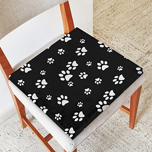 White Dog Puppy Paw Print Square Seat Cushion Non Slip Durable Chair Cushion Pads for Dining Room, Office, Kitchen, Sofa, Floor, Outdoor, Patio Chairs Decorative