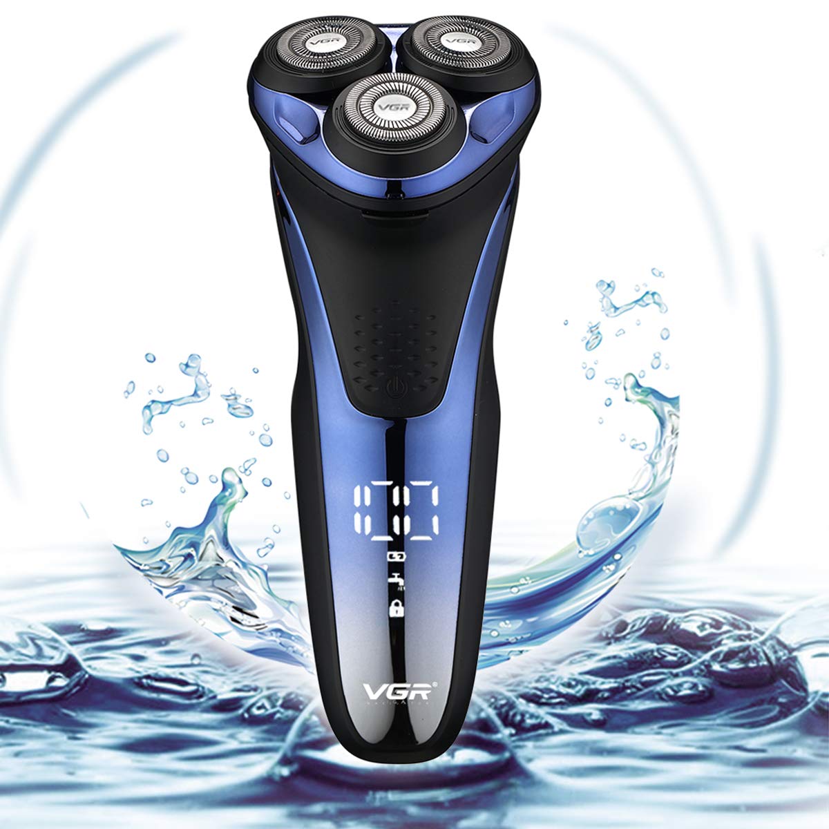 VGR Electric Shaver for Men, USB Rechargeable, Wet & Dry Razor, Pop-up Sideburn Trimmer, IPX7-Waterproof, Corded & Cordless Beard Shavers, LED Display