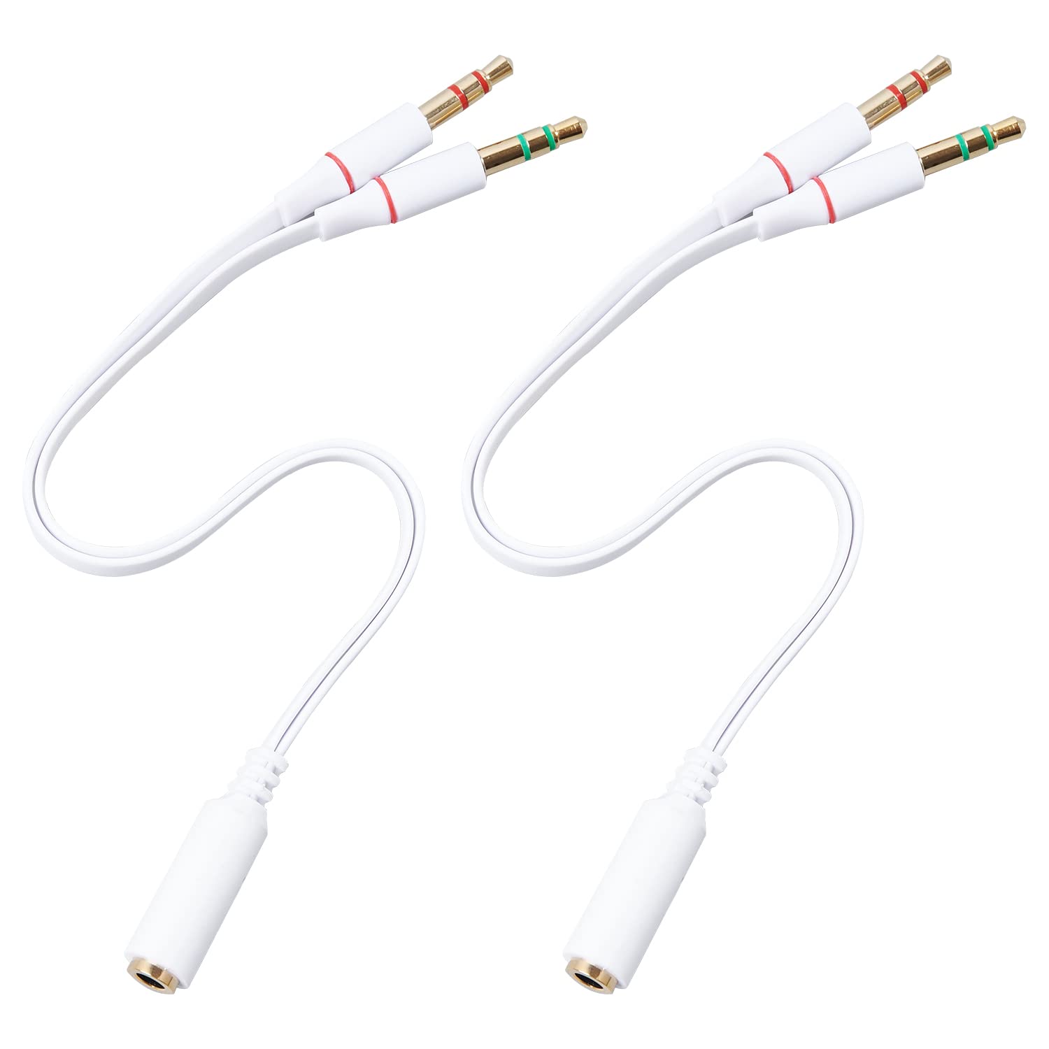 QDiShi 2Pcs Headphone Splitter Cable for Computer 3.5mm Female to 2 Dual 3.5mm Male Headphone Mic Audio Y Splitter Cable Smartphone Headset to PC Adapter, Shockproof and Interference Proof (White)