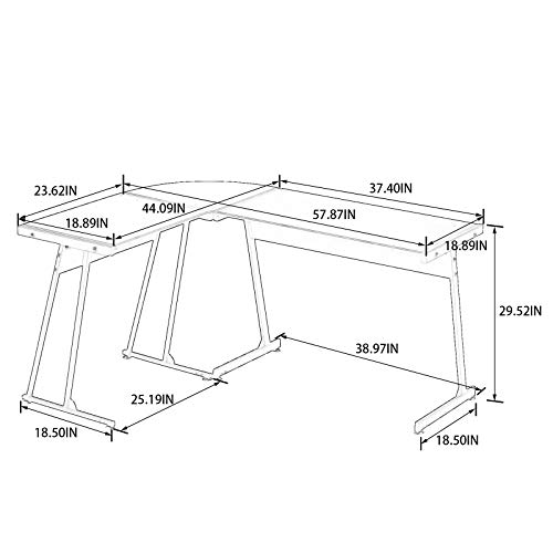 Symylife Gaming L Shaped Desk Computer Corner Desk,57.8" Home Office Gaming Desk,Office Writin Study Workstation with Metal Frame, Space-Saving, Black