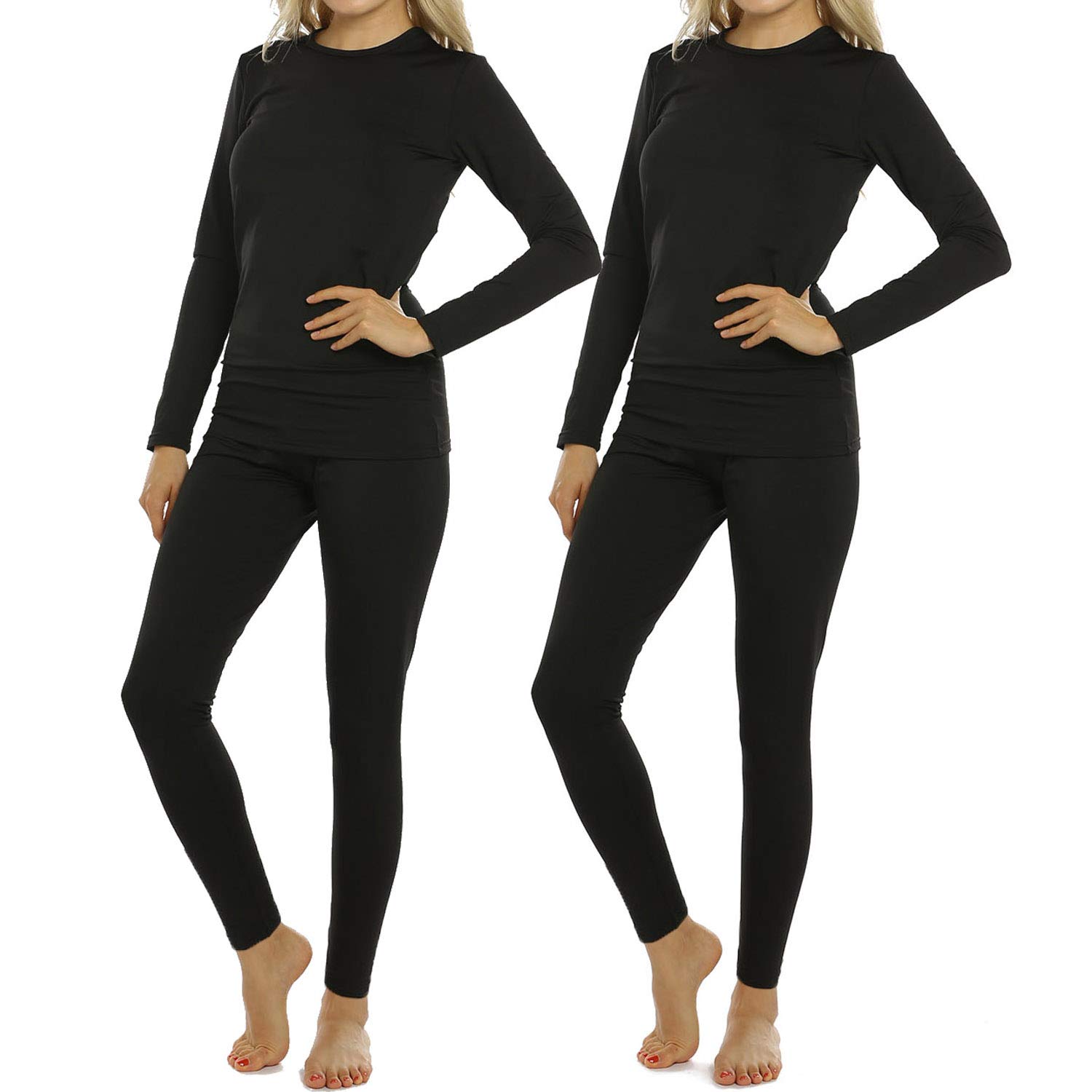ViCherub 2 Sets Women's Thermal Underwear Set Long Johns with Fleece Lined Ultra Soft Top & Bottom Base Layer Thermals for Womens Black Medium