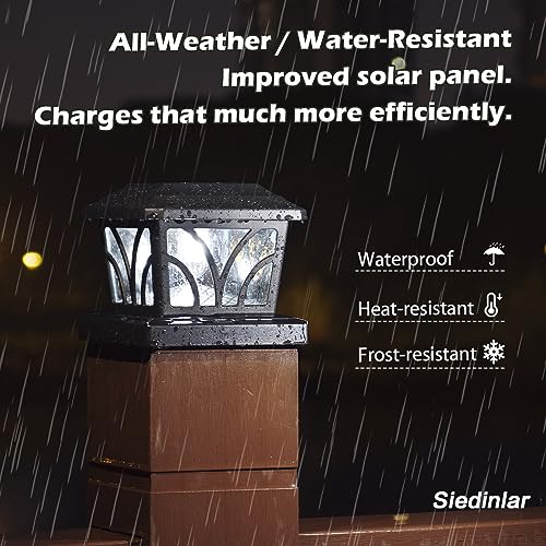 SIEDiNLAR Solar Post Cap Lights Outdoor, Aluminum Glass 2 Modes Edison LED Bulbs for 4x4 5x5 6x6 Vinyl Wooden Posts Deck Fence Patio Decor, Warm White/Cool White Lighting 6 Pack (Black)
