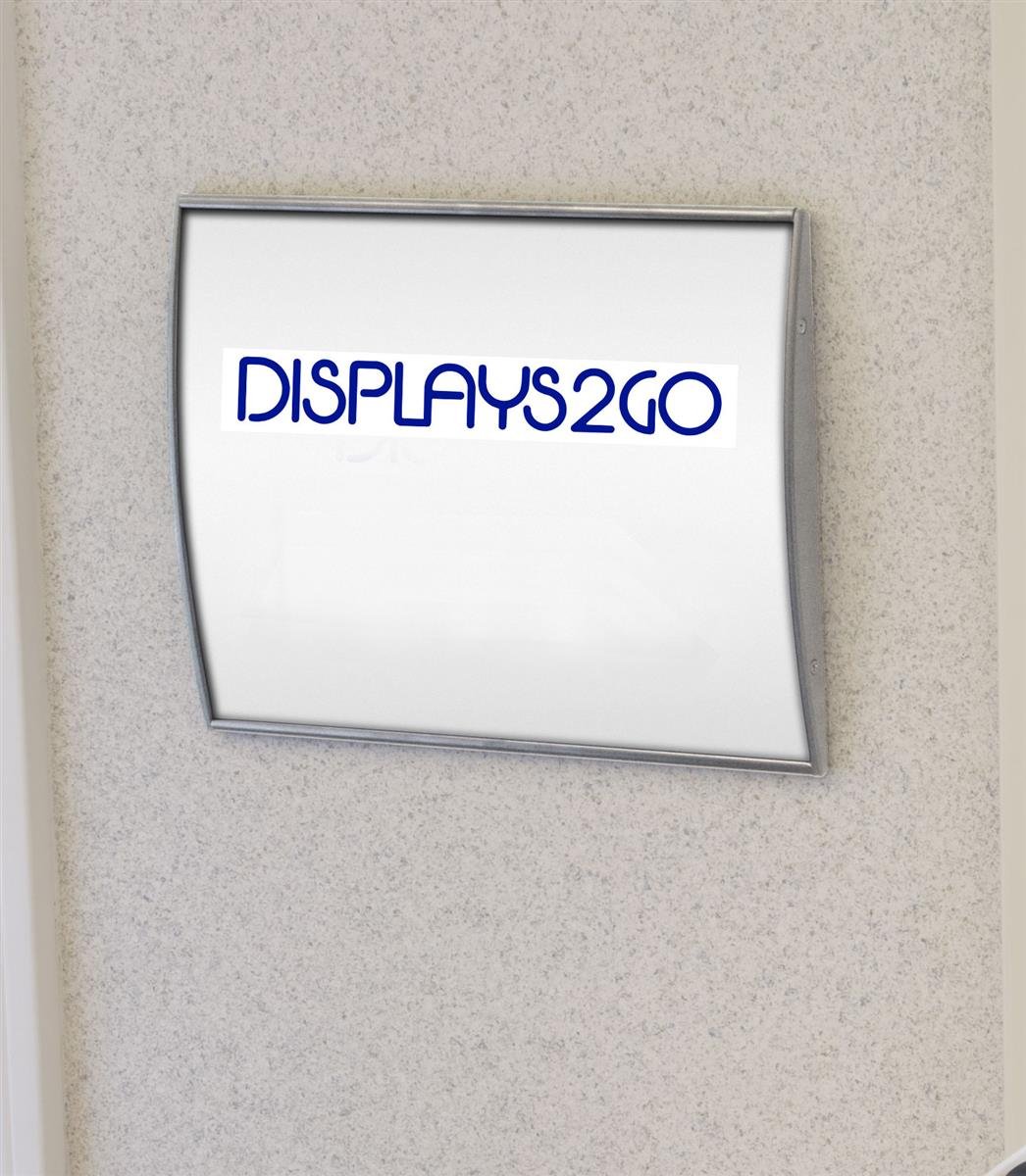 Set of 2, Door Sign with Non-glare Lens for Displaying 8-1/2 x 11-Inch Graphics, Curved Name Plate Holder Mounts Vertically or Horizontally to a Wall, Silver, Aluminum