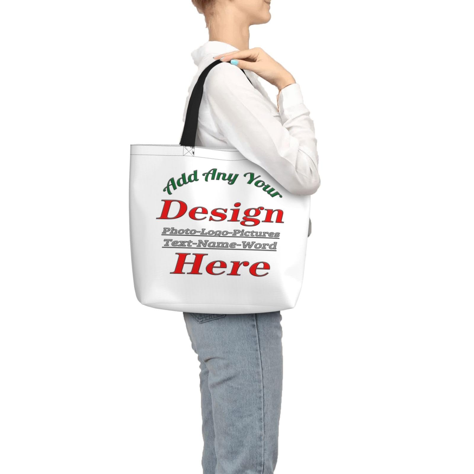 Tote Bags for Women Customized Shopping Bags Beach Bag Travel Bags Personalized Gifts White Customized Shoulder Bags with Your Own Logo Image Text Name