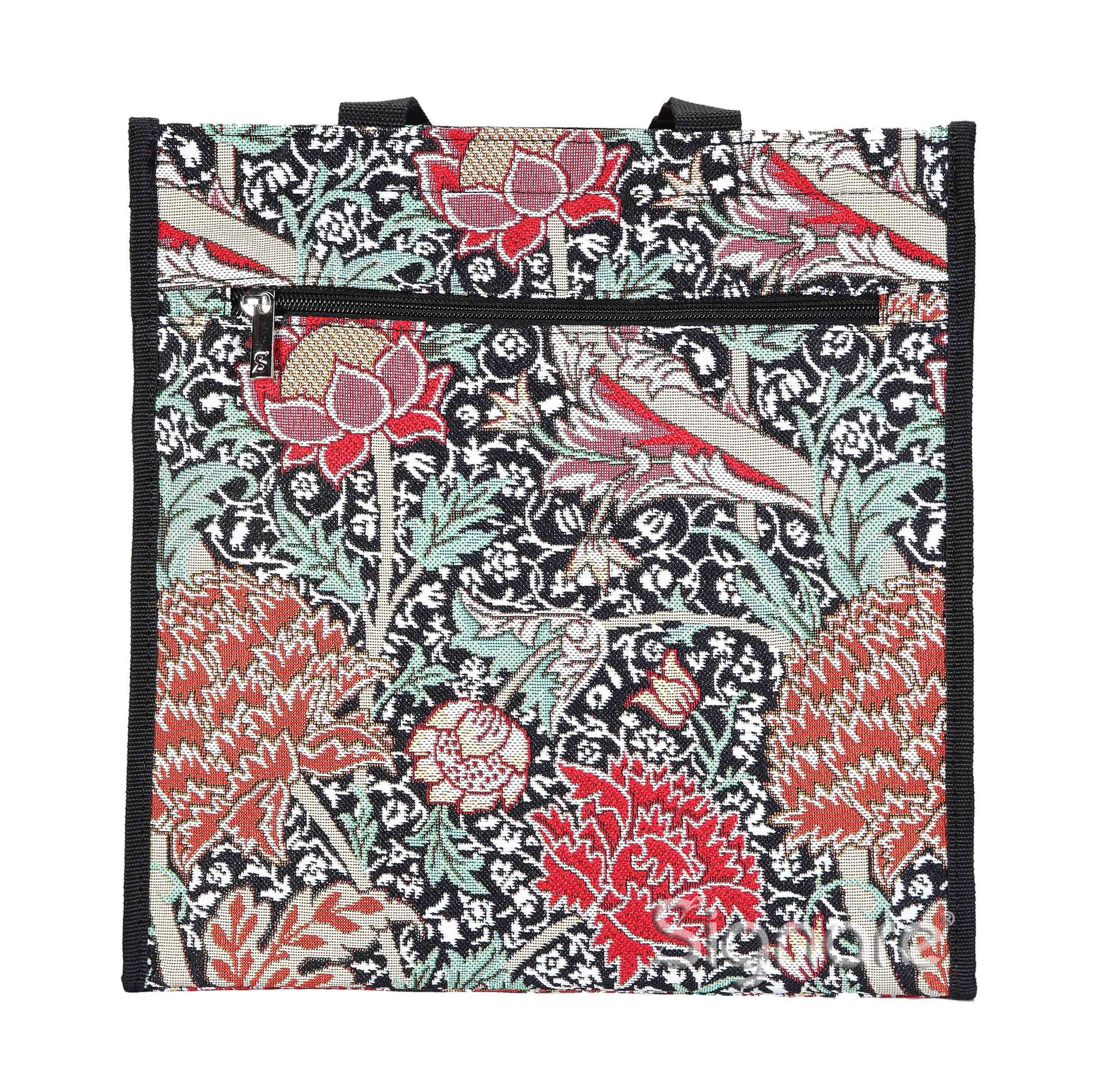 Signare Tapestry Black Shopping Tote Bag with William Morris The Cray Design