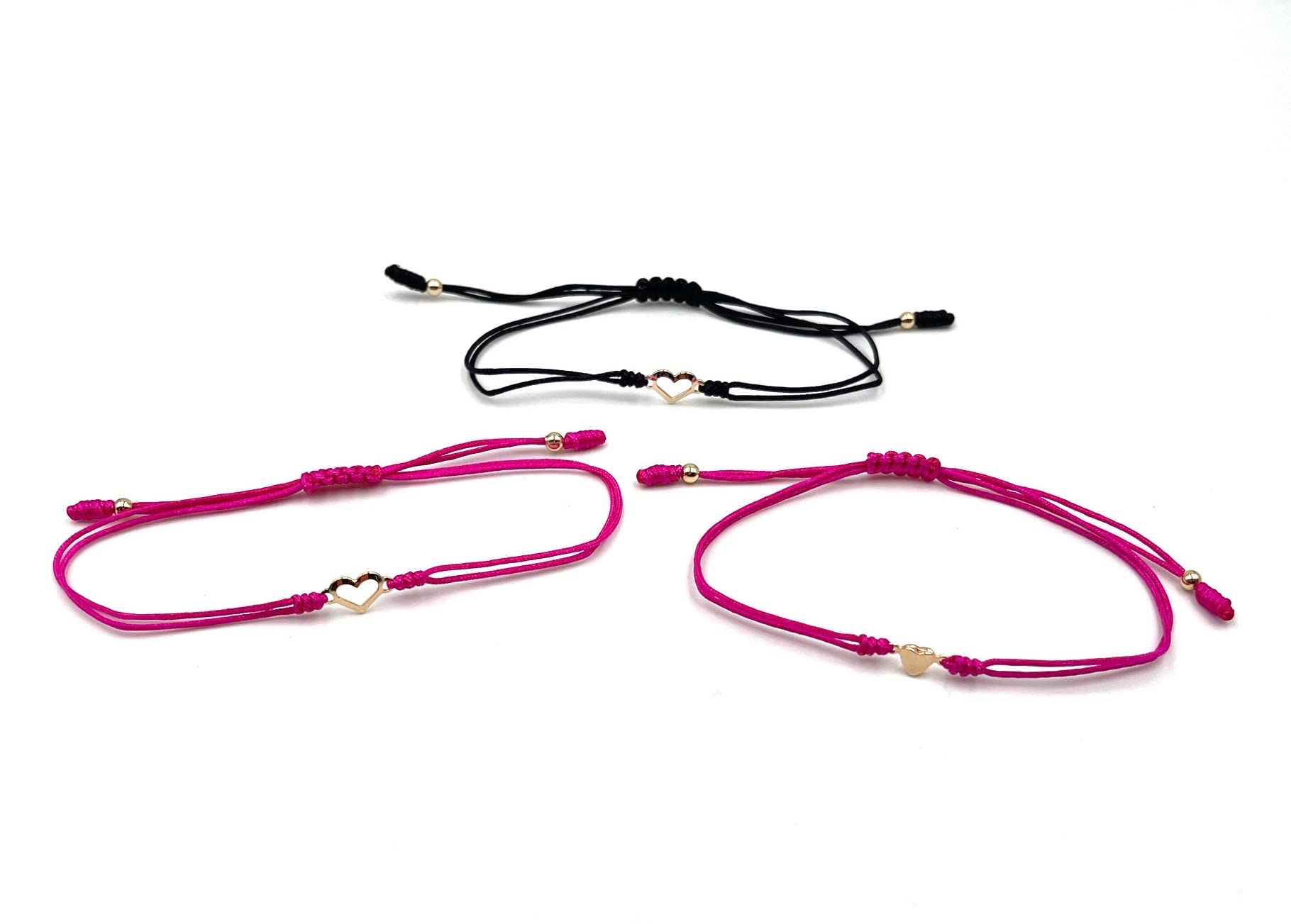 Set of 3 Back to School Mother and Two Daughters Matching Heart Bracelets