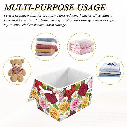xigua Rose Storage Basket with Lids,Large Collapsible Storage Cube Bin for Bedroom,Shelves,Closet,Home,Office 16.5 * 12.6 * 11.8 In