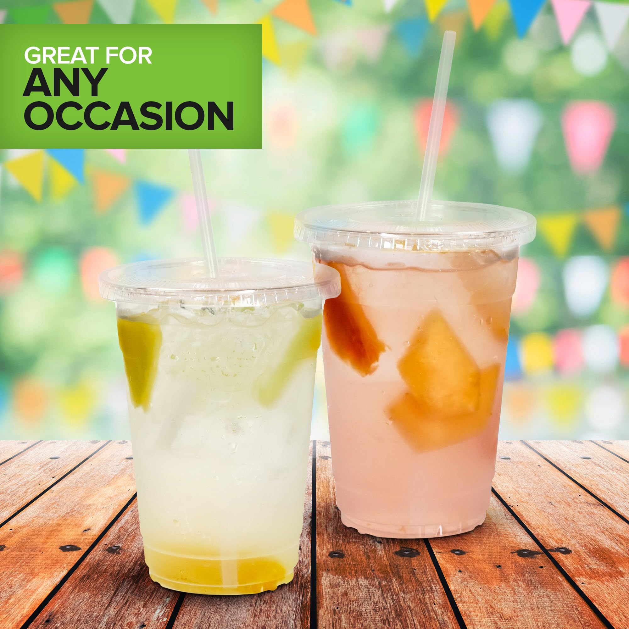 Stock Your Home 16 oz Clear Commercially Compostable Cups with Lids and Straws (Set of 50) Plant Based Cold Cups Eco Party Cup, Environmentally Friendly Recyclable Disposable Sustainable