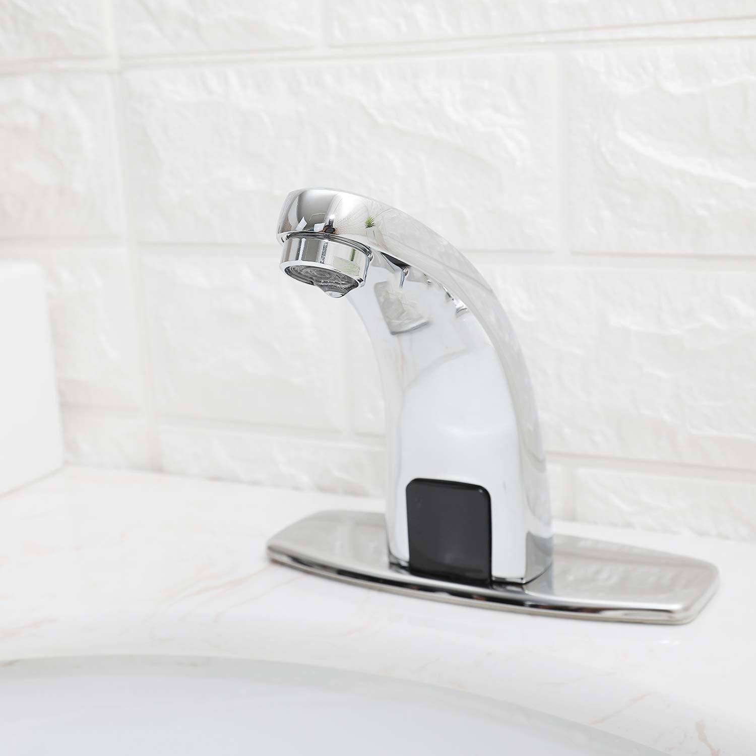 Touchless Bathroom Faucet Automatic Sensor with Hole Cover Plate Chrome Hands Free Vanity Sink Faucets with Control Box and Temperature Mixer Bathroom Water Tap Commercial by BWE