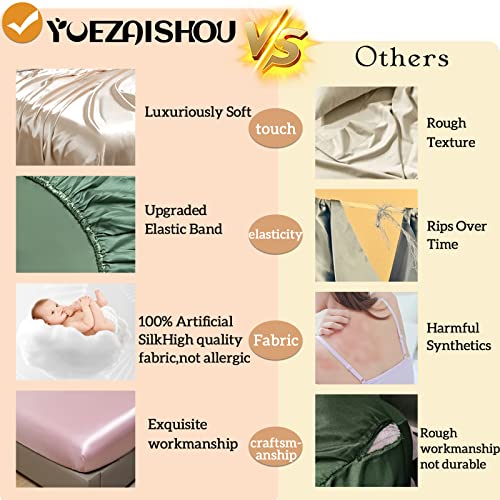 YUEZAISHOU Khaki Satin Sheets Full - 4pcs Silk Bed Sheets Full Hotel Luxury Extra Soft Silky Bedding Set -15" Deep Pocket Fitted Sheet & Flat Sheet & 2 Pillowcases - Wrinkle, Fade, Stain Resistant