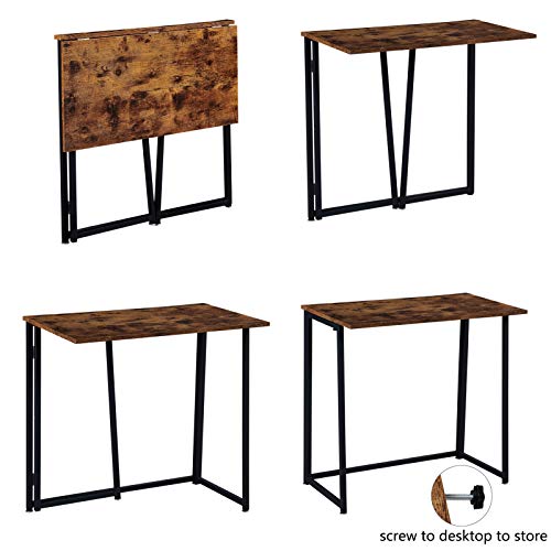 SUPERJARE 31.5 Inches Folding Computer Desk, Sturdy Home Office Desk for Small Space, Modern Simple Style Writing Table, Multipurpose Workstation - Retro Brown