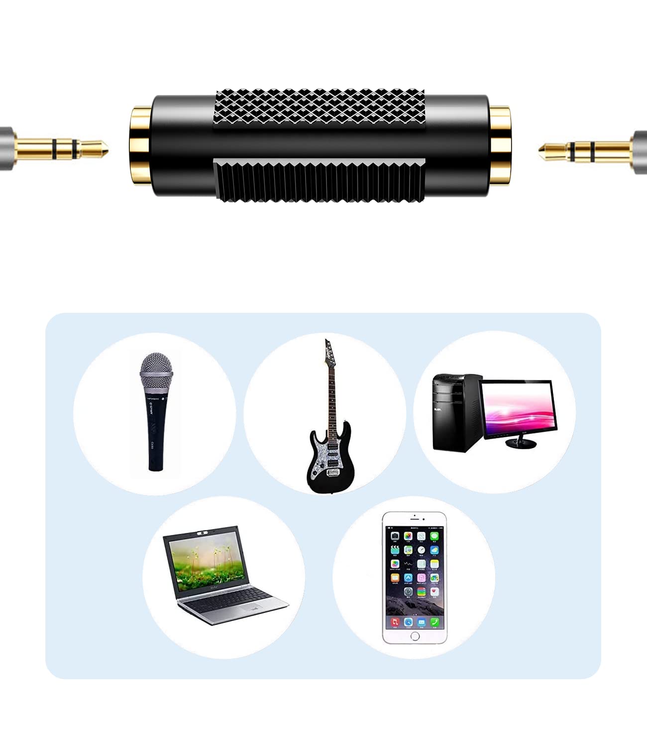 SNLLMZI 5pack 3.5 mm Female to Female Adapter, 3.5mm Stereo Jack to 3.5mm Stereo Jack Adapter Connectors Stereo Coupler Female to Female - Gold Plated