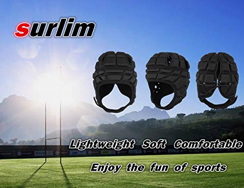 Surlim Rugby Soft Helmet Soccer Headgear Scrum Cap 7v7 Flag Football Headguard for Adult Large (Black)