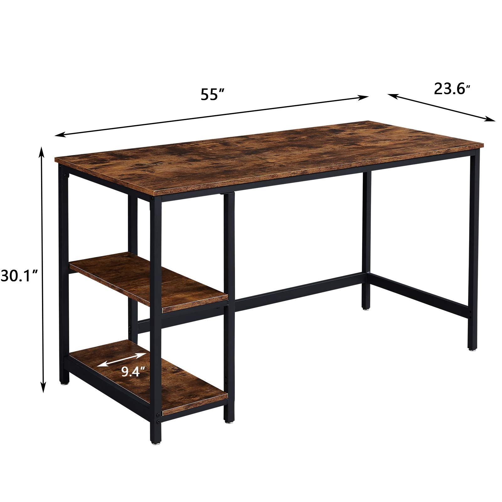 SUPERJARE 55 Inches Computer Desk, Sturdy Home Office Desk for Laptop, Desk with Sided Storage Shelves, Modern Simple Style, Multipurpose Workstation - Retro Brown