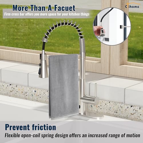 Touchless Motion Sensor Single Handle Kitchen Faucet with Pull Out Sprayer Kitchen Sink Faucet with Pull Down Sprayer Fingerprint Resistant Sink Facuets Brushed Nickel