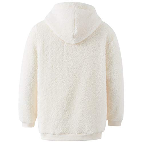 HMBEIXYP Girl's Polar Fleece Sherpa Pullover Fuzzy Fleece Sweatshirt Hoodie with Pockets White 90CM