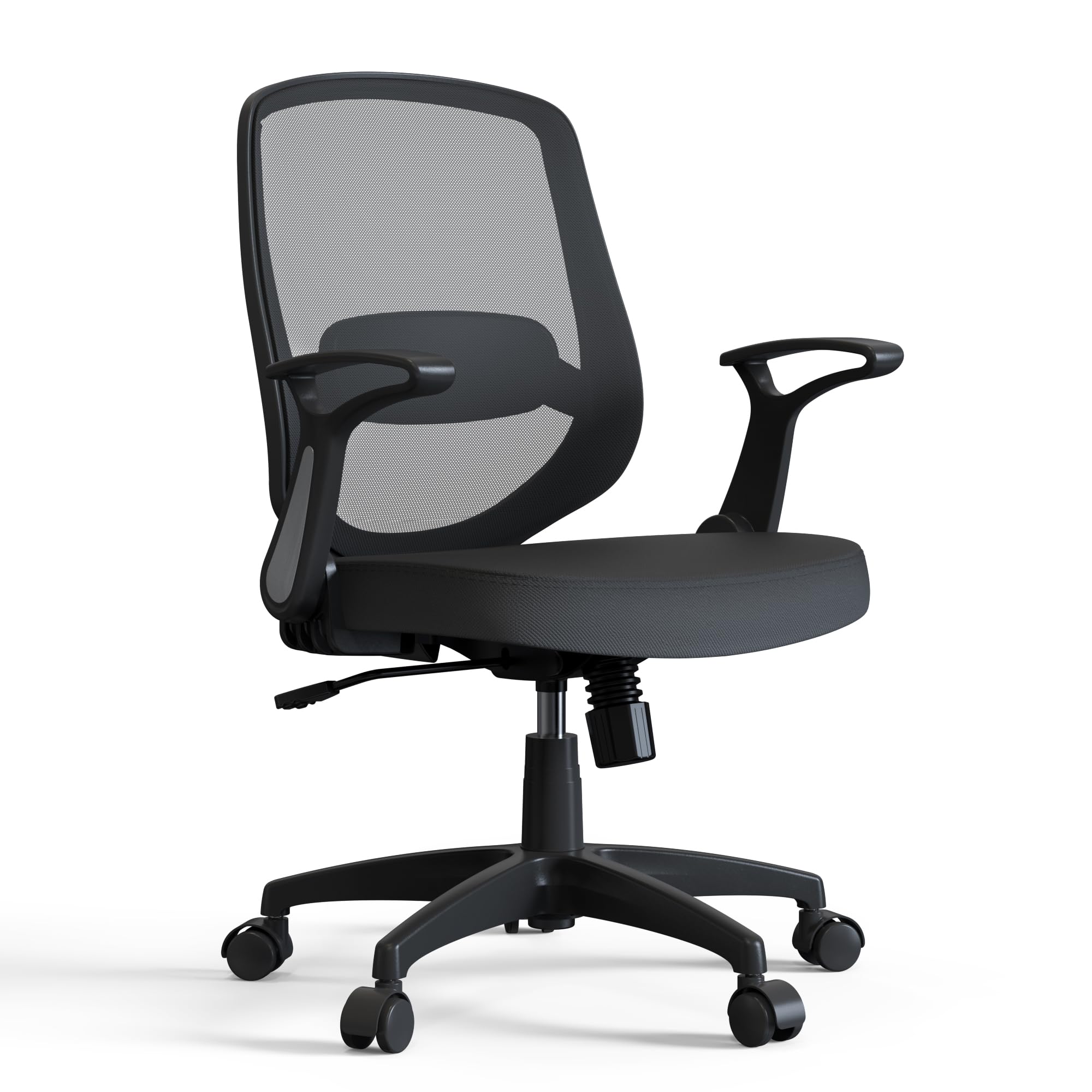 Qoroos Mesh Office Chair Ergonomic Mid Back Swivel Black Mesh Desk Chair Flip Up Arms with Lumbar Support Computer Chair Adjustable Height Task Chairs Grey