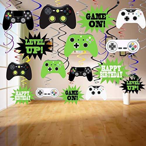 Video Game Decorations-48Pcs Video Game Party Decorations Game on Hanging Swirls Video Game Party Supplies