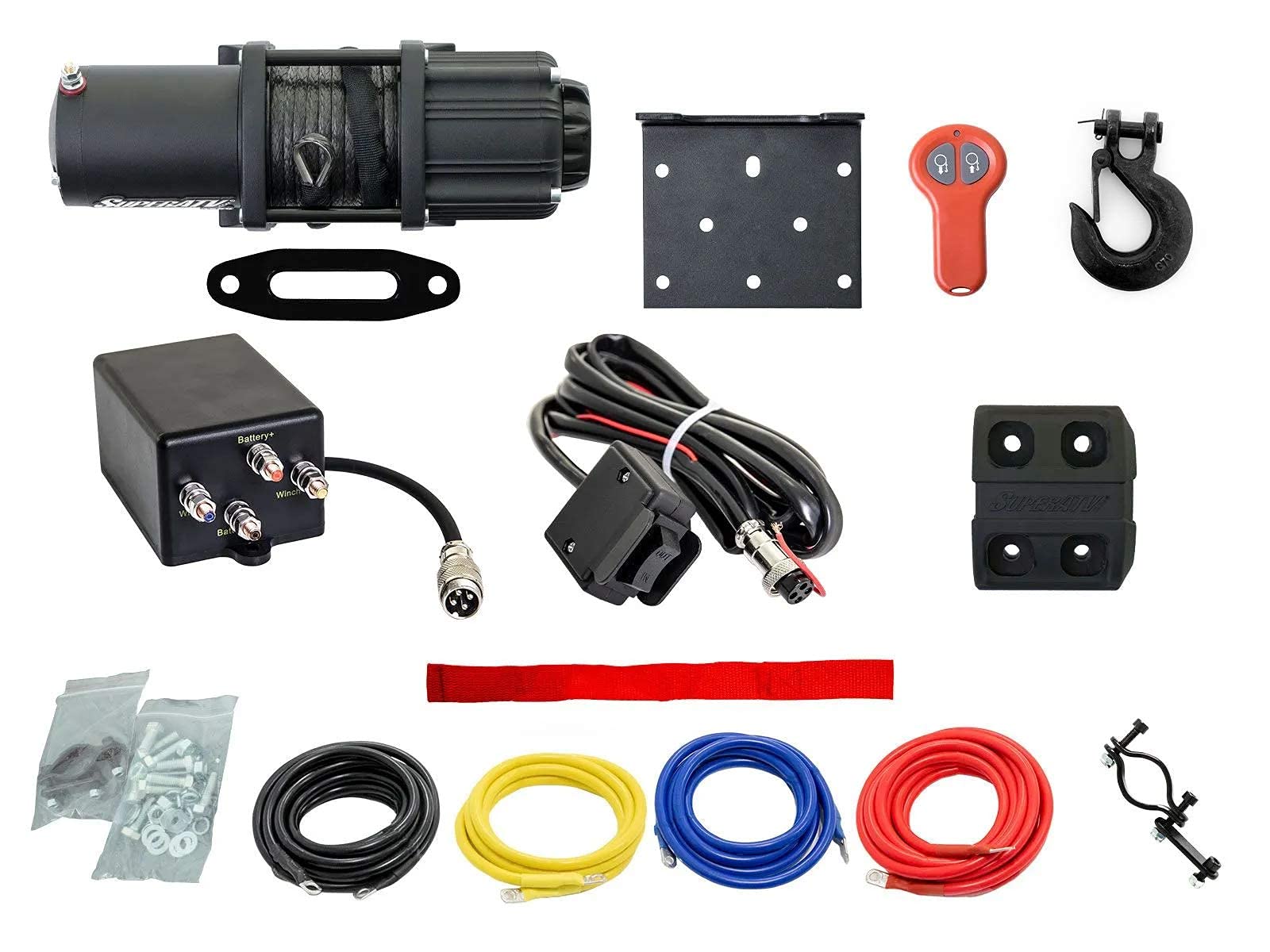SuperATV Black Ops 3500 lb Winch with Winch Mounting Plate for 2011-2014 Polaris RZR XP 900 | 2012-2014 RZR XP 4 900 | 3/16" Steel Plating | Complete Polaris RZR Winch Kit Ready to Install!