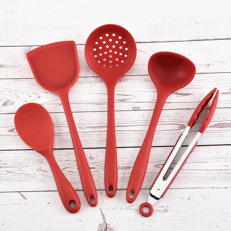SLEEVY Kitchen Utensils Set Non-stick Kitchenware Cooking Tools Spoon Soup Ladle Spatula Shovel Accessories (Color : E, Size : 5 pieces)