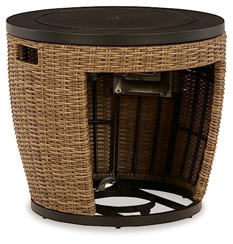Signature Design by Ashley Malayah Casual Outdoor Resin Wicker Gas Firepit Table, Brown