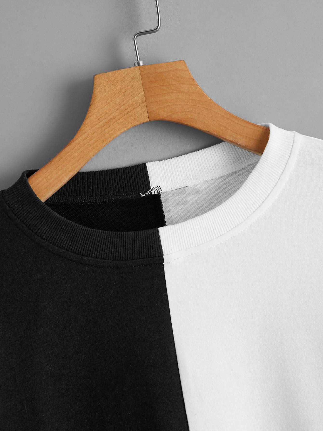 SweatyRocks Women's Crew Neck Color Block Long Sleeve Tunic Pullover Sweatshirt Top Black White XL