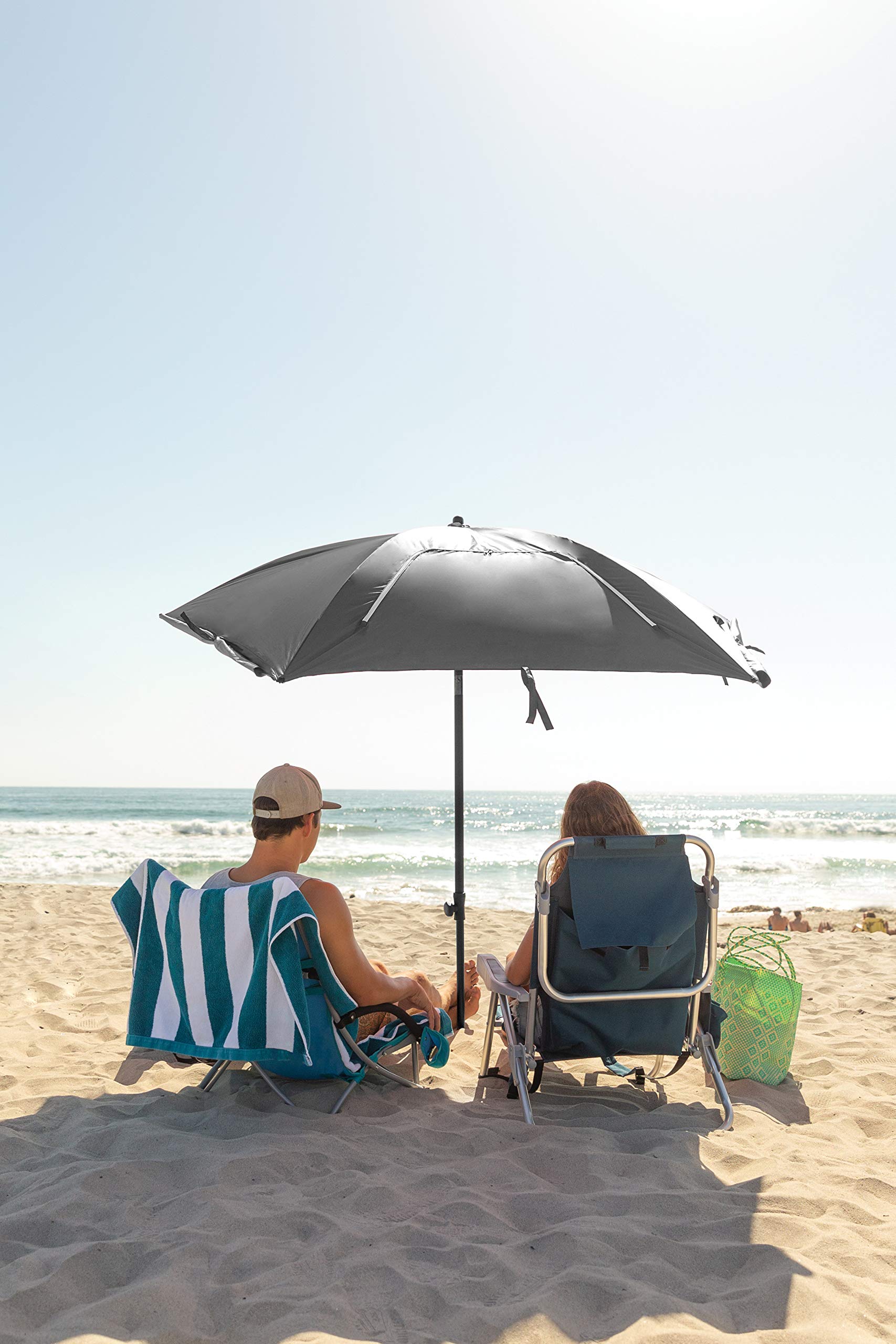 Sport-Brella Ultra SPF 50+ Angled Shade Canopy Umbrella for Optimum Sight Lines at Sports Events (8-Foot), Light Grey