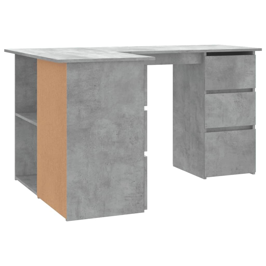 vidaXL Corner Desk, L-Shaped Computer Desk with Storage, Home Office Desk, Workstation Table, Scandinavian Style, Concrete Gray Engineered Wood
