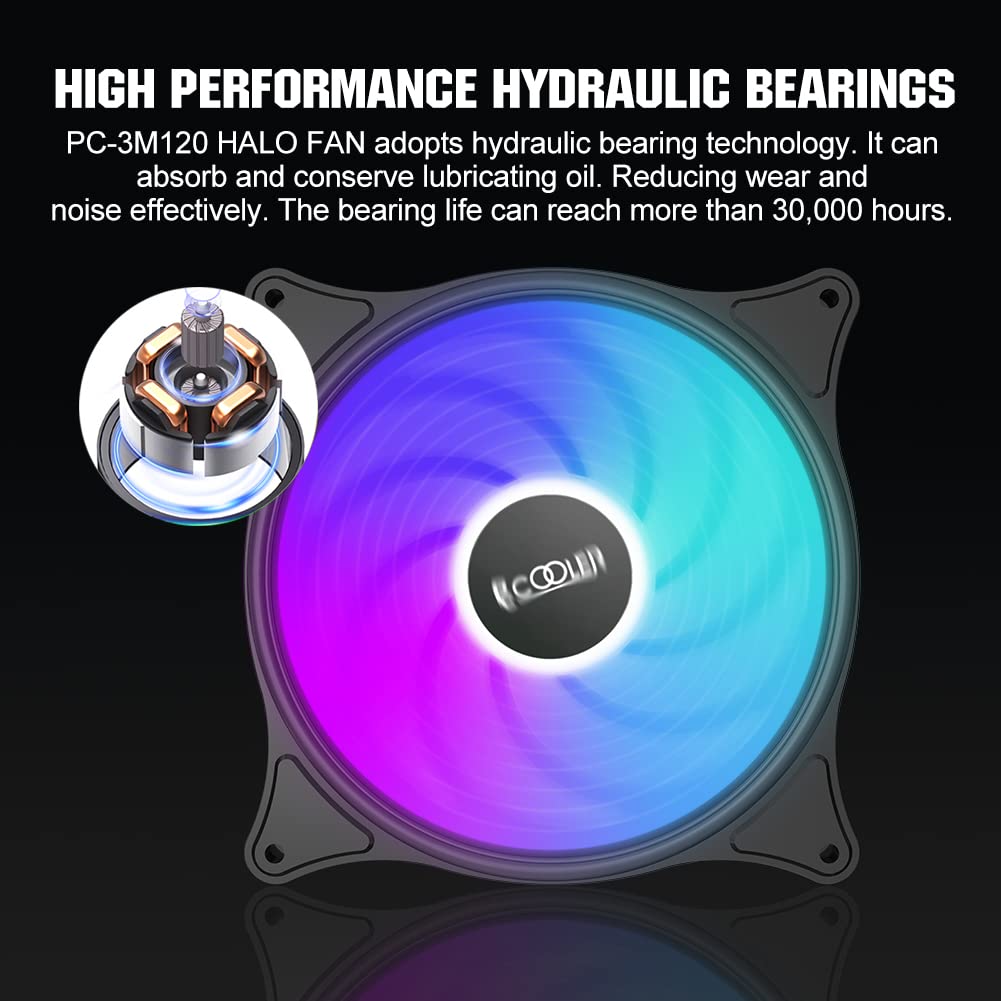 PCCOOLER 120mm Case Fan Dawn Series, 3M120HALO LED RGB Silent Fans - Advanced Lighting Customizations with 7 Colors&10 Lighting Modes - PWM High Performance Cooling Fan for PC Case Computer Fan