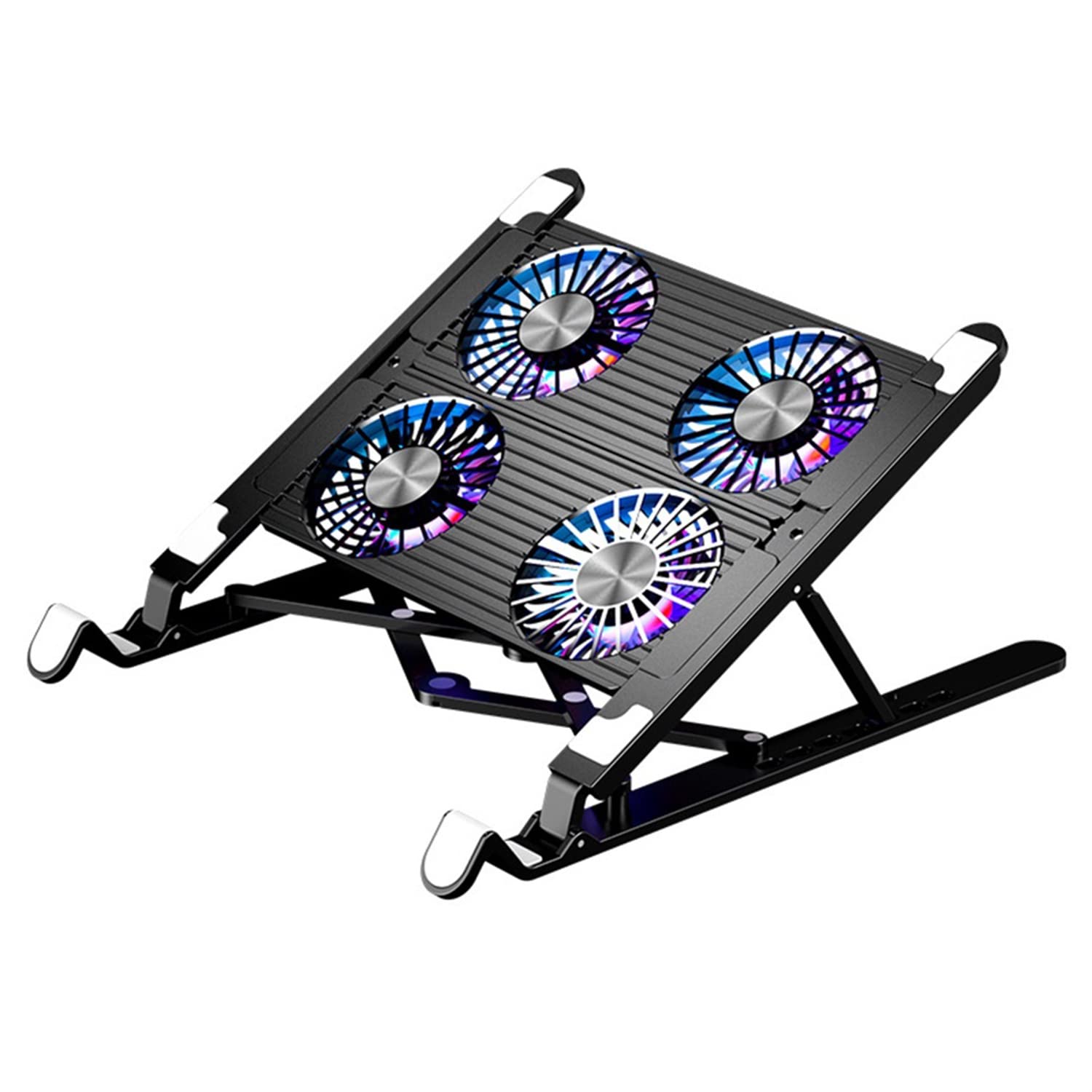 VIELANTRU Laptop Cooling Pad, Laptop Cooler with 4 Quiet Fans with RGB LEDs for Under 17 Inch Notebook Laptop Fan Cooling Pad with Adjustable Height and Type-C Port (Black)