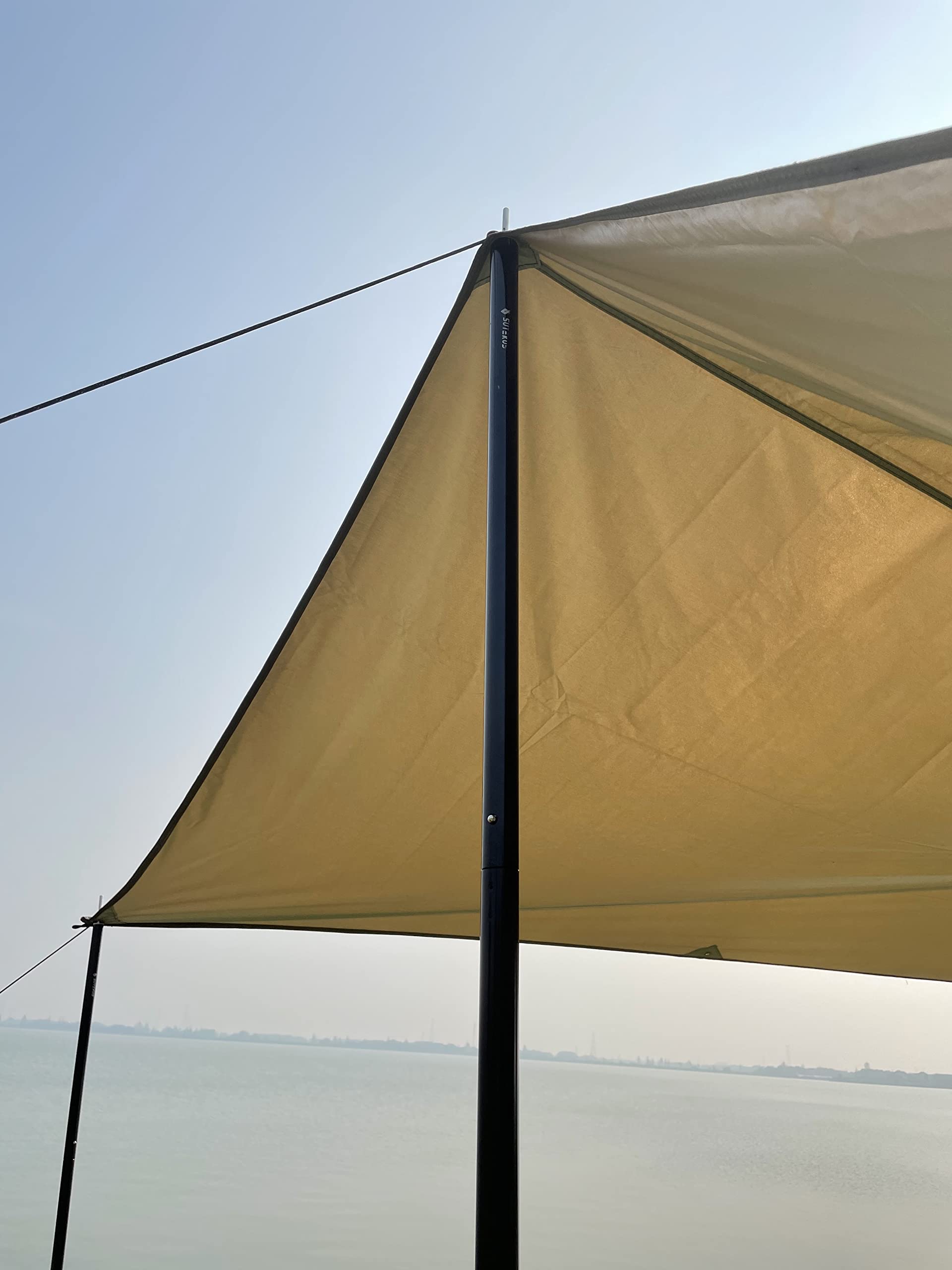 Sutekus Camping Tarp Rain Fly Tarp Waterproof Tent Tarp Lightweight Ripstop Fabric 12FT Extra Large Tarp (Khaki)