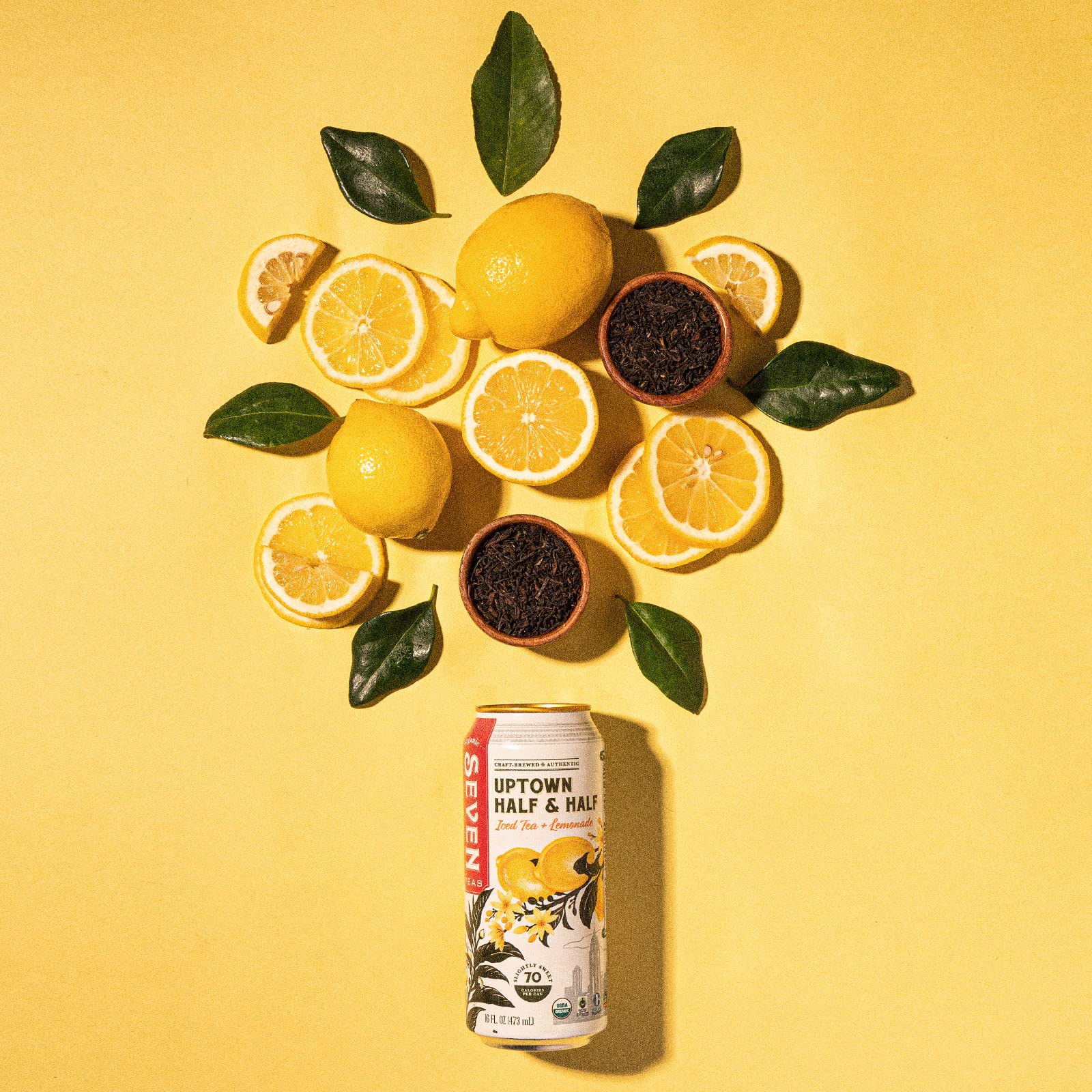 SevenTeas Uptown Half & Half Iced Tea and Lemonade, 16 OZ (Pack of 12 Cans), Organic Iced Tea
