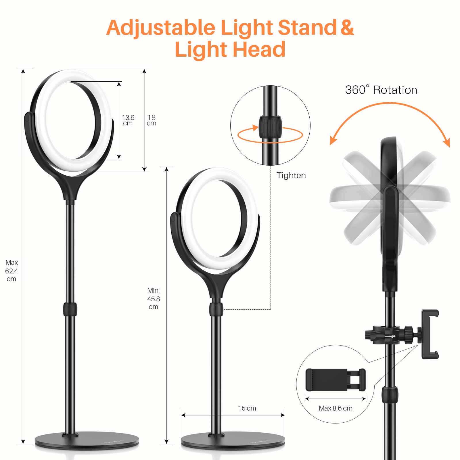 Video Conference Lighting Computer Ring Light - Webcam Laptop Light Ring for Zoom Meetings, Video Recording, Desktop Circle Ring Light with Stand & Phone Holder, Zoom Lighting for Computer