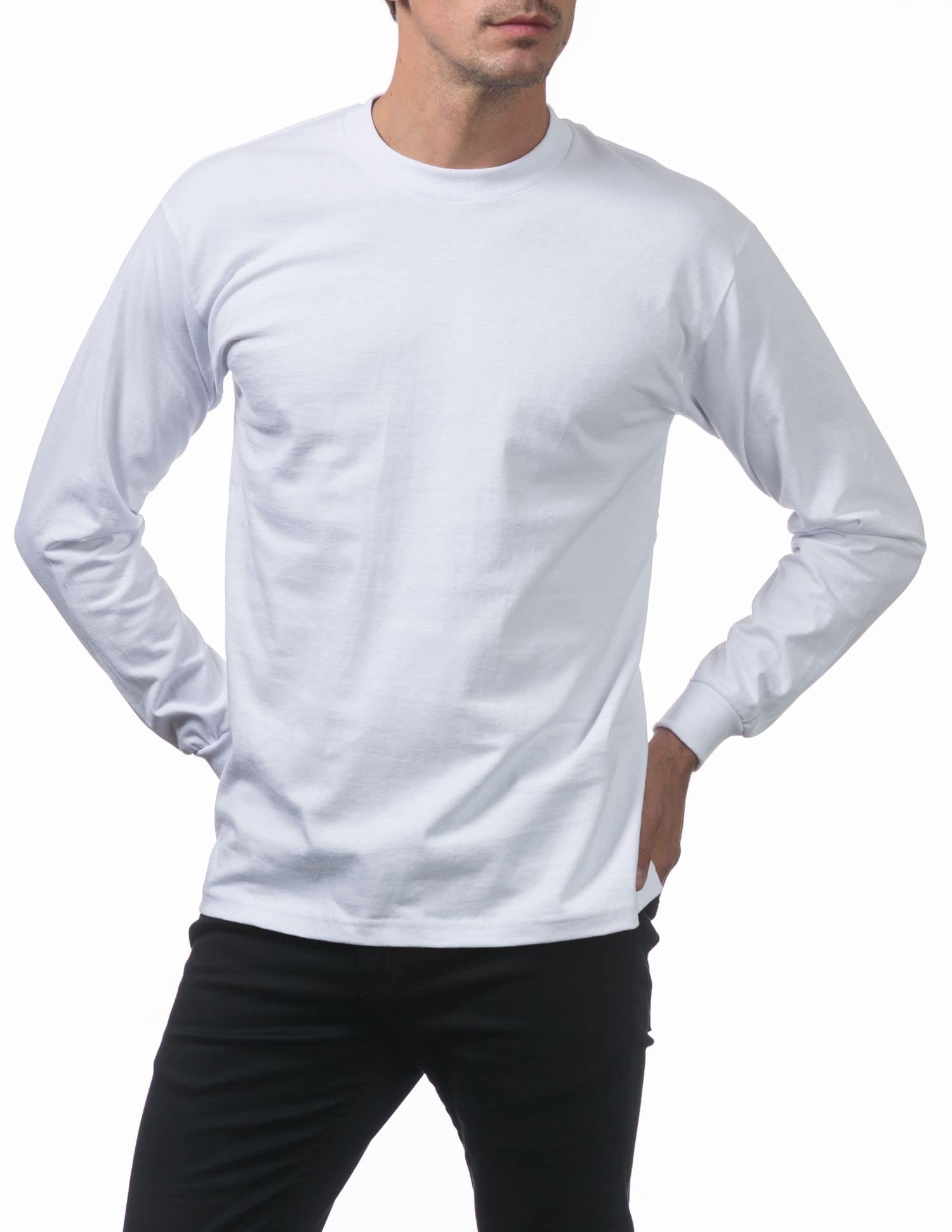 Pro Club Men's Heavyweight Cotton Long Sleeve Crew Neck T-Shirt, Snow White, 3X-Large
