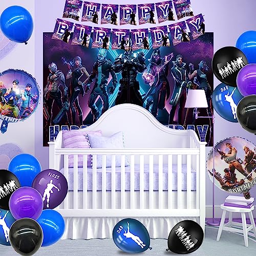Video Game Party Supplie For 20 Guest, 288 Pcs Birthday Decorations includes Happy Birthday Banner, Backdrop, Balloon, Cake Topper, Tableware, Napkins, Stickers